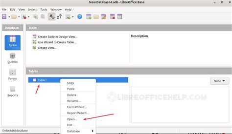 create database and table in libreoffice base [beginner s guide