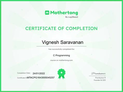 vignesh saravanan on linkedin cprogramming certificateofcompletion log2base2 mothertong