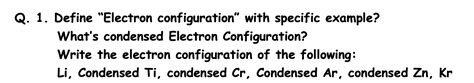 Q Define Electron Configuration With Specific Chegg