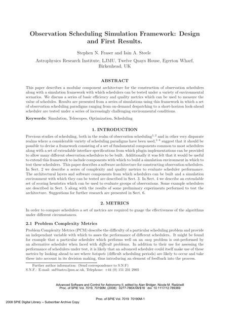 Pdf Observation Scheduling Simulation Framework Design And First