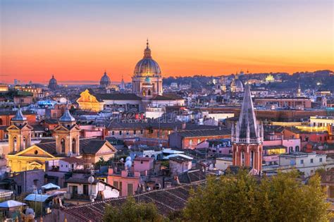 Italy Rome Cityscape With Historic Buildings And Cathedrals Stock