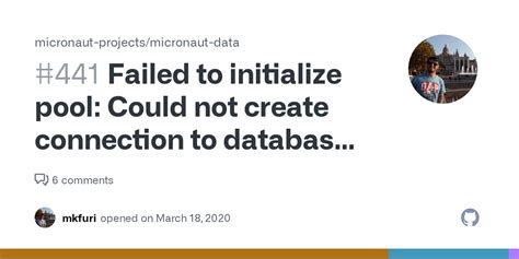 failed to initialize pool could not create connection to database server · issue 441