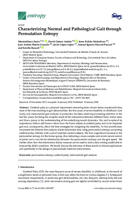 pdf characterizing normal and pathological gait through permutation