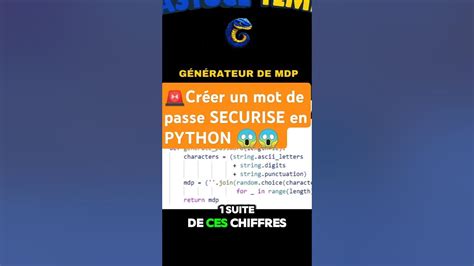 🚨créer Un Mot De Passe Hyper Sécurisé En Python 😱 Apprendre Python Ia Pythonprogramming