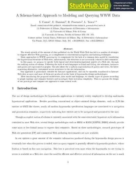 A Schema Based Approach To Modeling And Querying Data Pdf