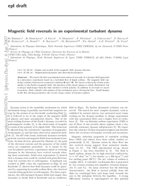 Pdf Magnetic Field Reversals In An Experimental Turbulent Dynamo