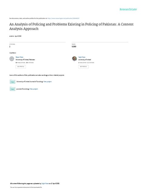 An Analysis Of Policing And Problems Existing In Policing Of Pakistan A Content Analysis