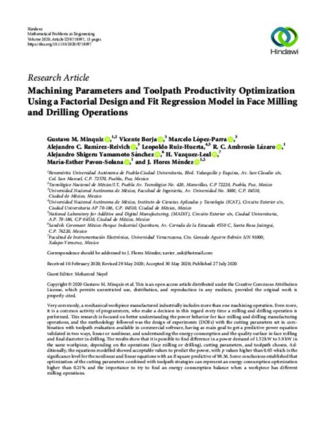 Pdf Machining Parameters And Toolpath Productivity Optimization Using