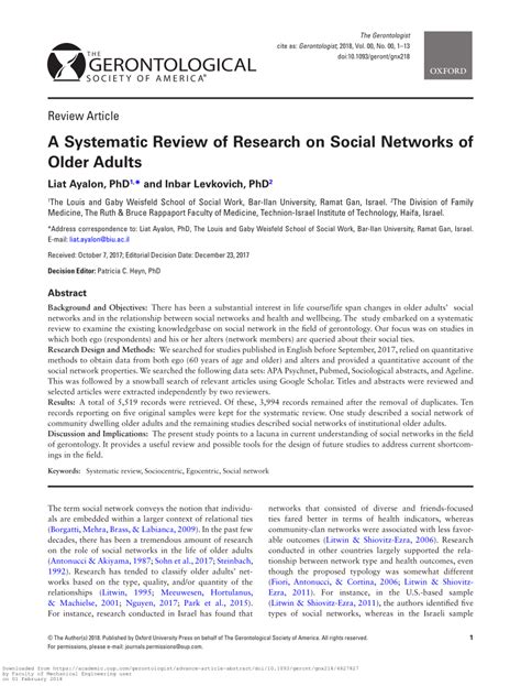 Pdf A Systematic Review Of Research On Social Networks Of Older Adults