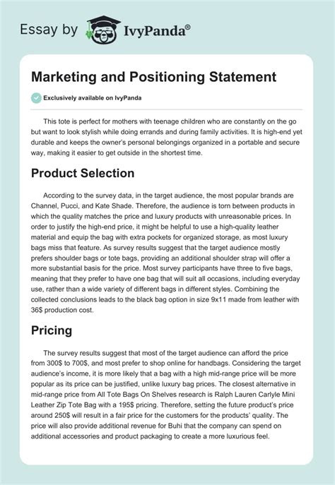 Marketing And Positioning Statement 345 Words Essay Example