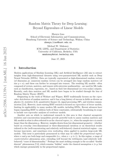Pdf Random Matrix Theory For Deep Learning Beyond Eigenvalues Of