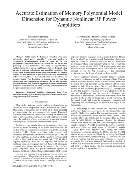 Pdf Accurate Estimation Of Memory Polynomial Model Dimension For Dynamic Nonlinear Rf Power