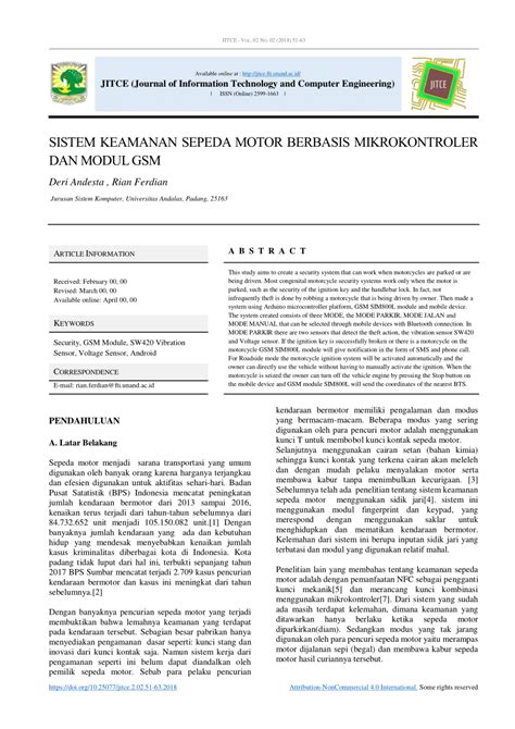 Pdf Sistem Keamanan Sepeda Motor Berbasis Mikrokontroler Dan Modul Gsm