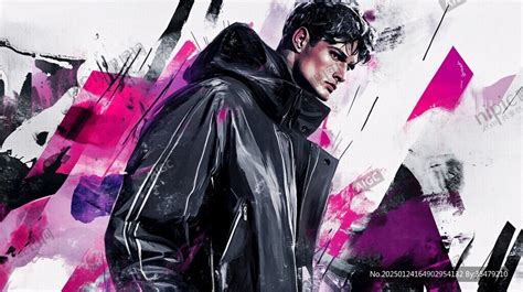 Ai创作图潮流酷帅颓废插画 数码印花男装 潮牌服装插画 帅哥插画 男装模特创造设计 男装海报 炫酷色彩潮流 潮牌服饰包装插画 男装潮流 侠盗猎