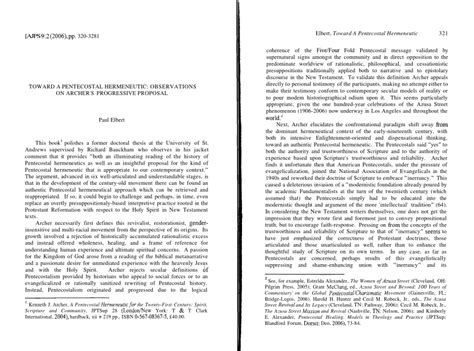 Pdf Paul Elbert Review Essay Toward A Pentecostal Hermeneutic Observation Of Archers