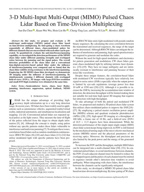 Pdf 3 D Multi Input Multi Output Mimo Pulsed Chaos Lidar Based On Time Division Multiplexing