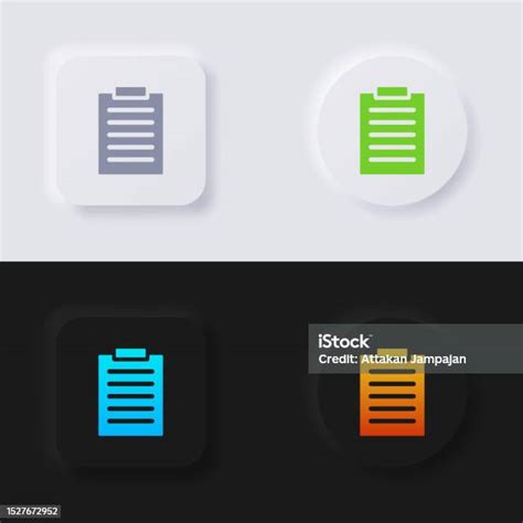 클립 보드 아이콘 세트 웹 디자인을위한 여러 가지 빛깔의 Neumorphism 버튼 소프트 Ui 디자인 응용 프로그램 Ui 등 버튼 벡터 3차원 형태에 대한 스톡 벡터 아트