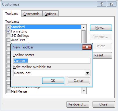 Customizing Toolbars