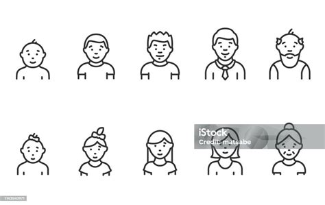 Жизненный Цикл От Рождения До Старости Линейный Набор Иконок Люди ...