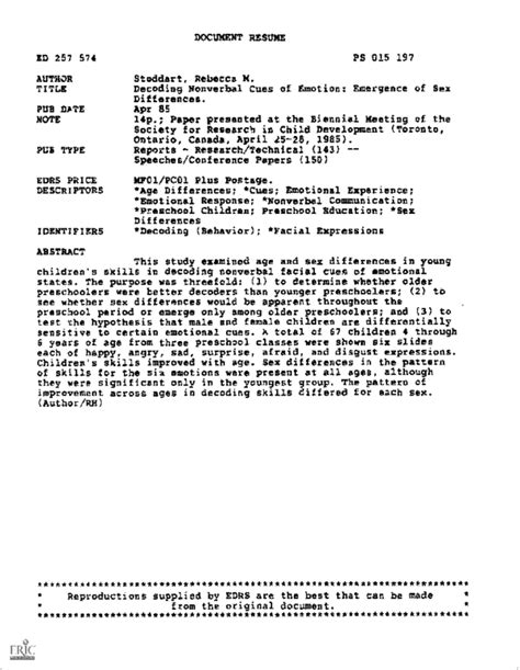 Pdf Decoding Nonverbal Cues Of Emotion Emergence Of Sex Differences
