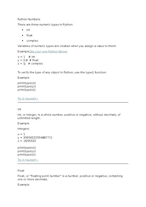 Python Numbers Note Python Numbers There Are Three Numeric Types In