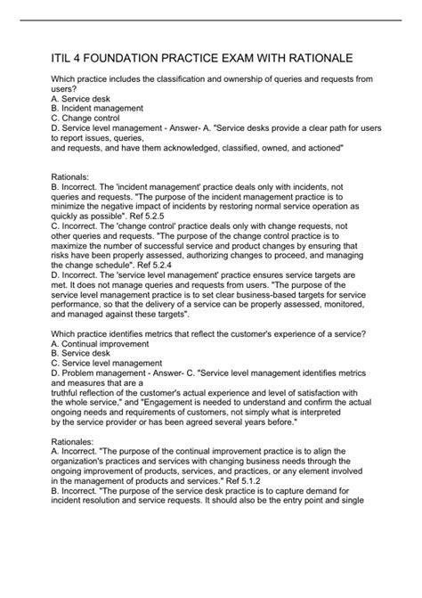 Itil 4 Foundation Practice Exam With Rationale Itil 4 Stuvia Us
