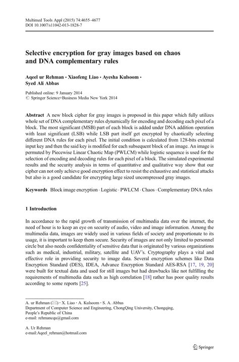 Pdf Selective Encryption For Gray Images Based On Chaos And Dna