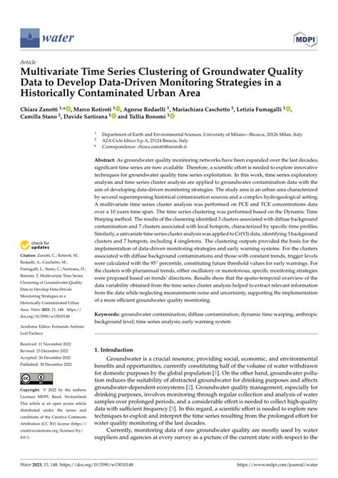 Pdf Multivariate Time Series Clustering Of Groundwater Quality Data