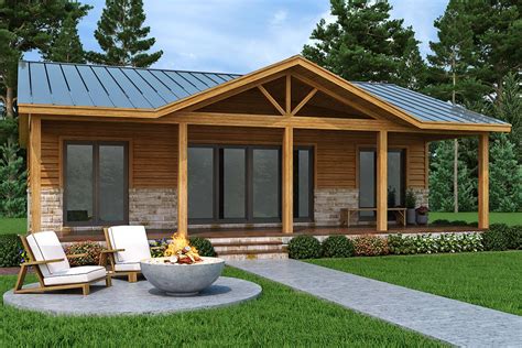 2 Bed Rustic Cabin With 10 Deep Front Porch 31171d Architectural Designs House Plans
