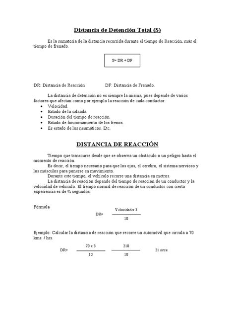 Formula De Frenado Total Pdf Transporte Vehículos