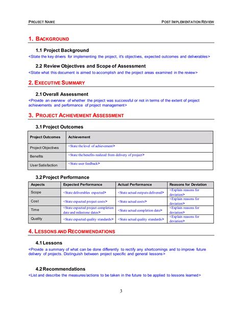 Post Implementation Review Template DOCX