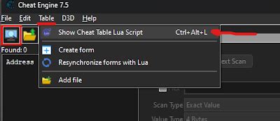 เปดใชงาน lua script ใน Cheat engine