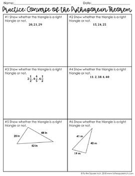 Converse Of The Pythagorean Theorem Notes TpT