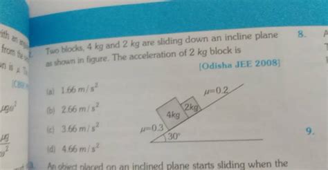 Two Blocks 4 Kg And 2 Kg Are Sliding Down An Incline Plane As Shown In F