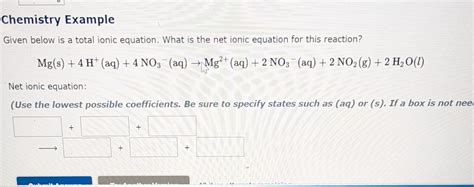 Solved Chemistry Example Given Below Is A Total Ionic Chegg Com