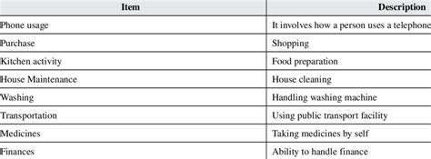 Activity Description Based On Iadl Scale Proposed By Lawton And Brody