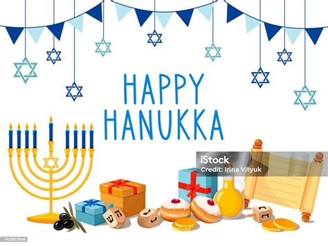 해피 하누카 인사말 카드 초대장 배너에 대한 빛의 유대인 축제 배경 하누카에 대한 스톡 벡터 아트 및 기타 이미지 하누카 행복 12월 Istock