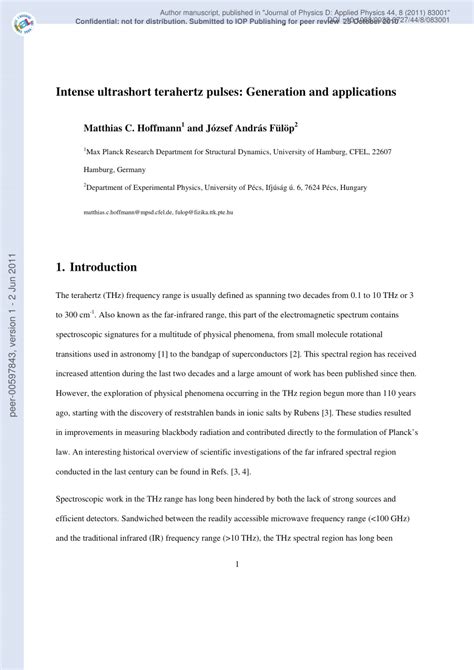 Pdf Intense Ultrashort Terahertz Pulses Generation And Applications