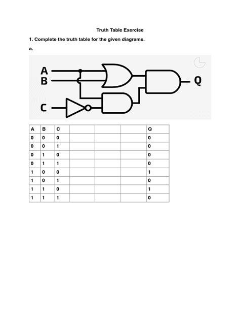 Boolean Logic Truth Table Exercise Pdf