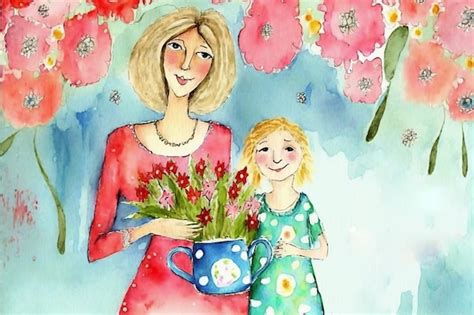 Ilustración Generada Por Ai Madre E Hijo Mamá Abrazando A Su Hija Con Mucho Amor Y Ternura