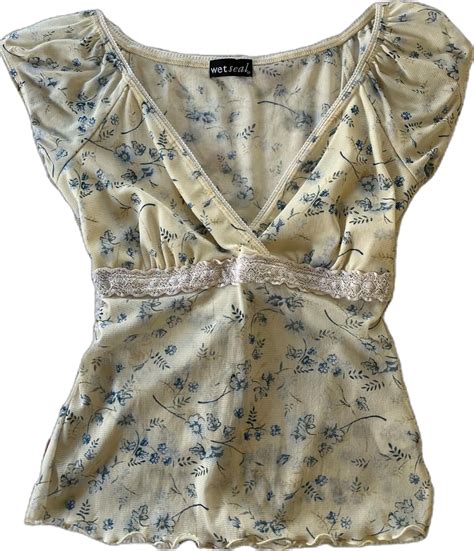 Vintage Wet Seal Milkmaid Style Floral And Lace Tie Depop