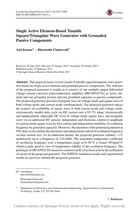 Single Active Element Based Tunable Squaretriangular Wave Generator