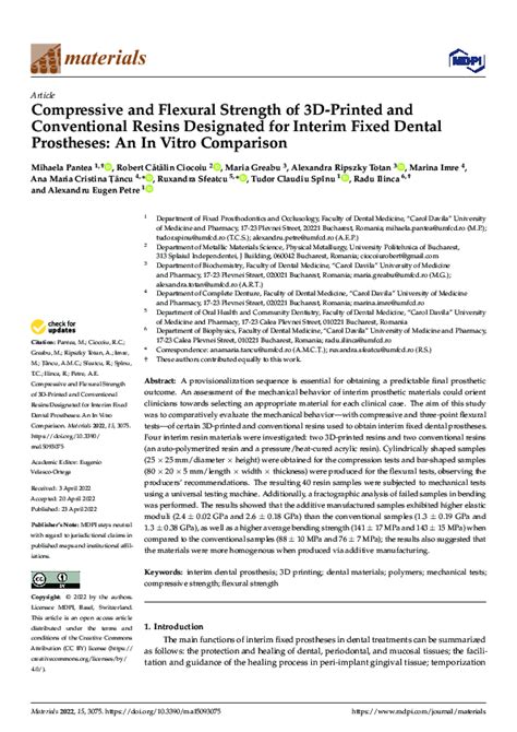 Pdf Compressive And Flexural Strength Of 3d Printed And Conventional Resins Designated For