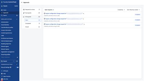 Control Panel • Approvals In Control Panel • Palantir