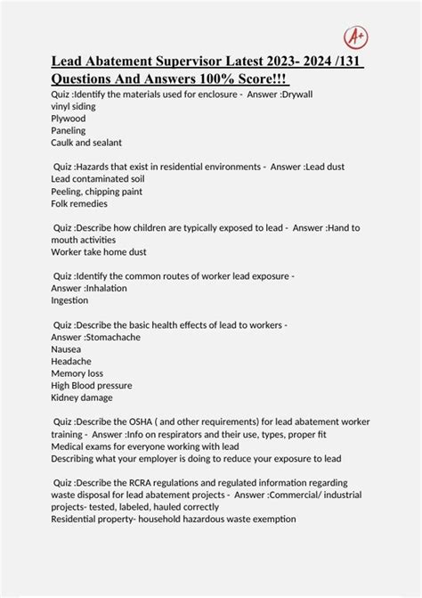 Lead Abatement Supervisor Latest Stuvia Us