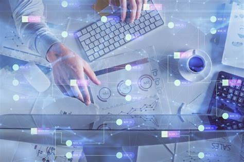 premium photo double exposure of man s hands typing over computer