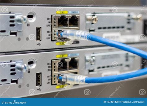 Network Switch In Rack Network Cables Connect SFP Module Port Stock Photo Image Of Control