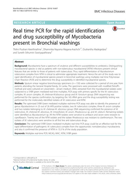 Pdf Real Time Pcr For The Rapid Identification And Drug Susceptibility Of Mycobacteria Present