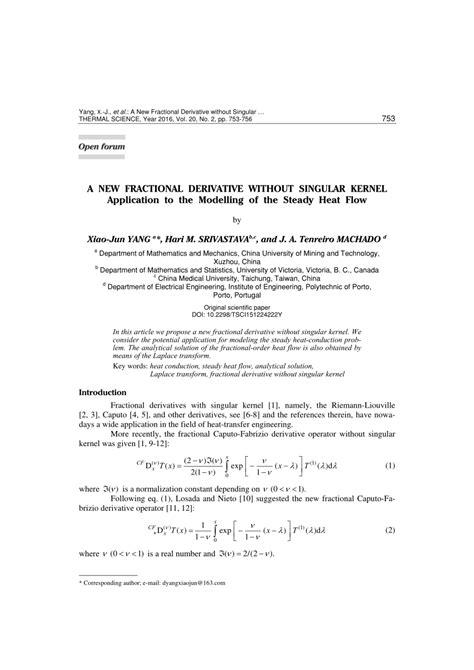 Pdf A New Fractional Derivative Without Singular Kernel Application To The Modelling Of The