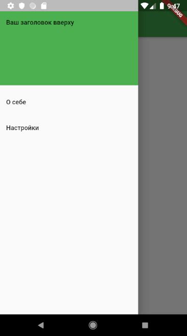 Flutter Drawer — гамбургер меню с настройками